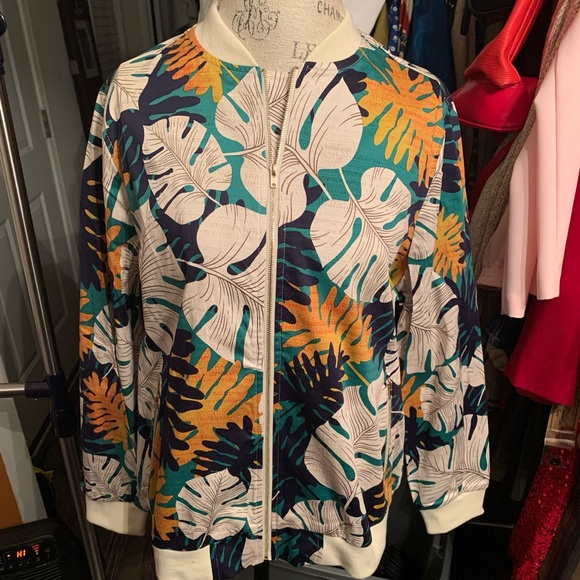 bedford fair | Jackets & Coats | Bedford Fair Leaf Print Bomber Style ...